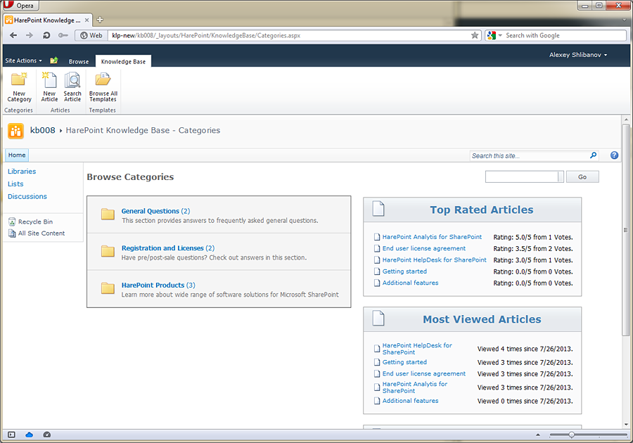 HarePoint Knowledge Base For SharePoint Screenshots